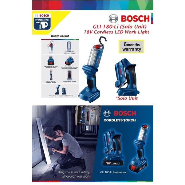 Bosch GLI 180-Li Cordless LED Jobsite Work Light (Solo) | Shopee Malaysia