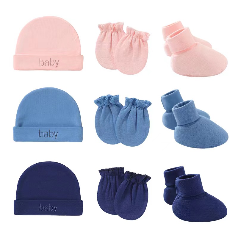3pcs/pack baby mittens footies Hat Cap Newborn gloves Cotton infant ...