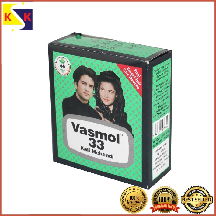 Vasmol 33 Kali Mehendi Natural Black Henna (Inai rambut hitam) (5 x 6 ...