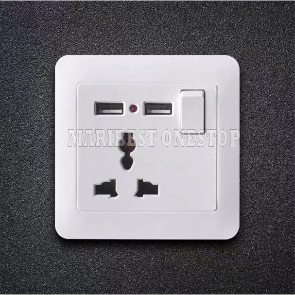 1 Gang Universal 3 Pin 2 USB Port 13A 250V Wall Switch Socket AC / DC ...