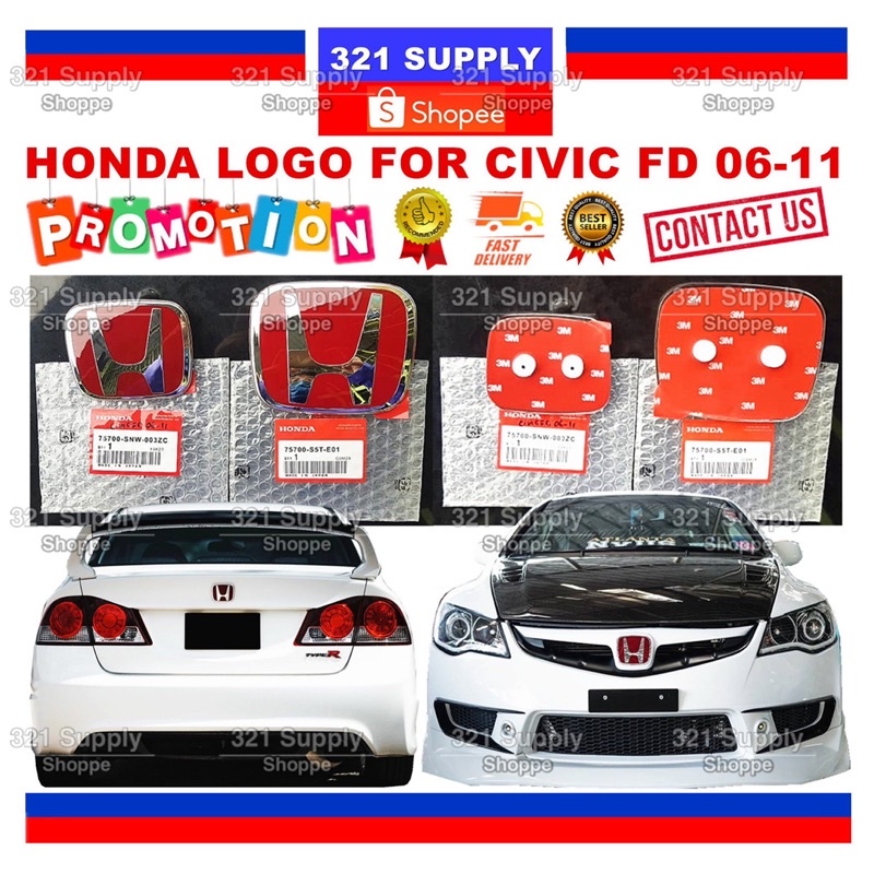 🔥HONDA CIVIC FD FD2R H RED LOGO / Type R FRONT GRILLE REAR BONNET BOOT ...