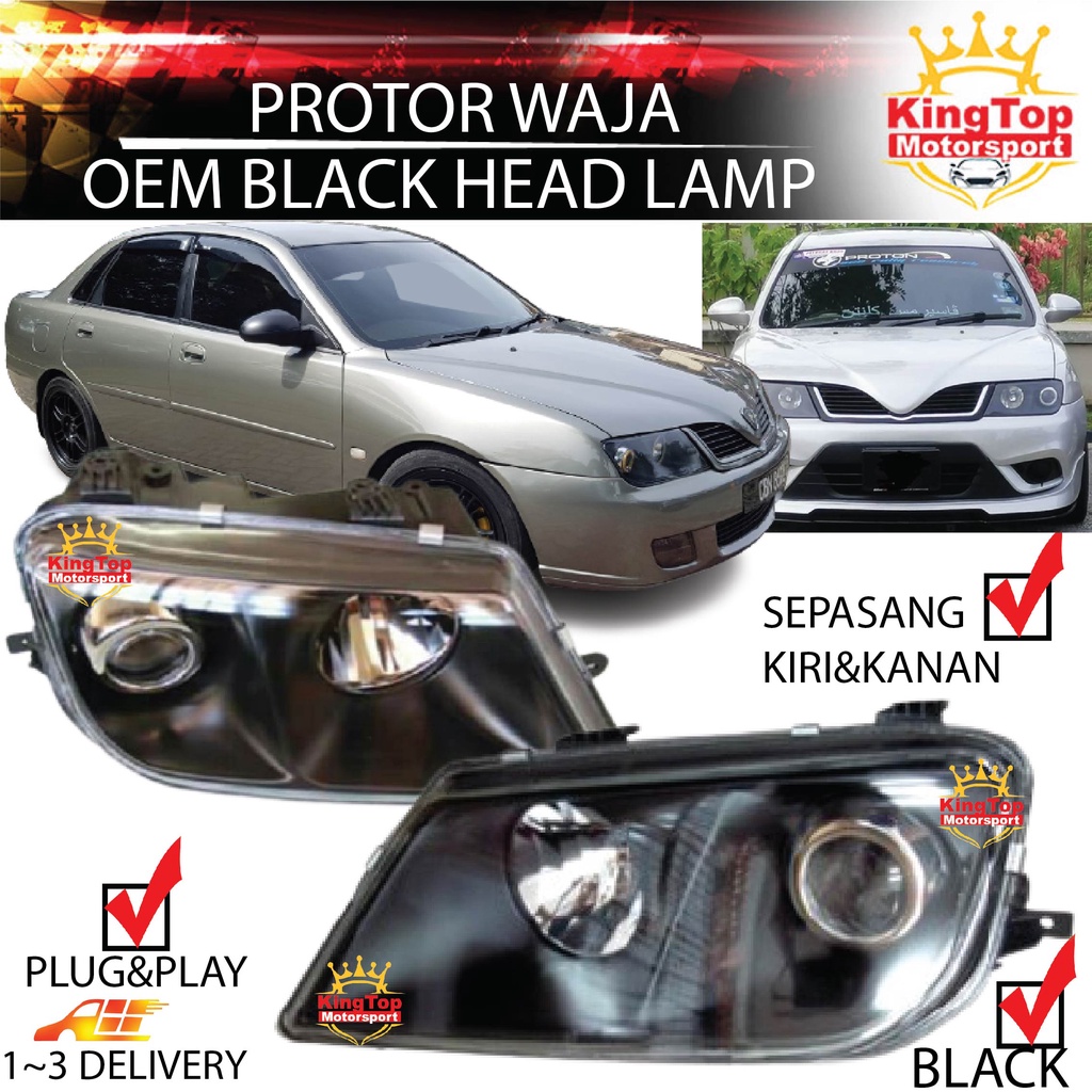 PROTON WAJA HEAD LAMP BLACK SMOKE GLASS SET LAMPU HITAM KACA | Shopee ...