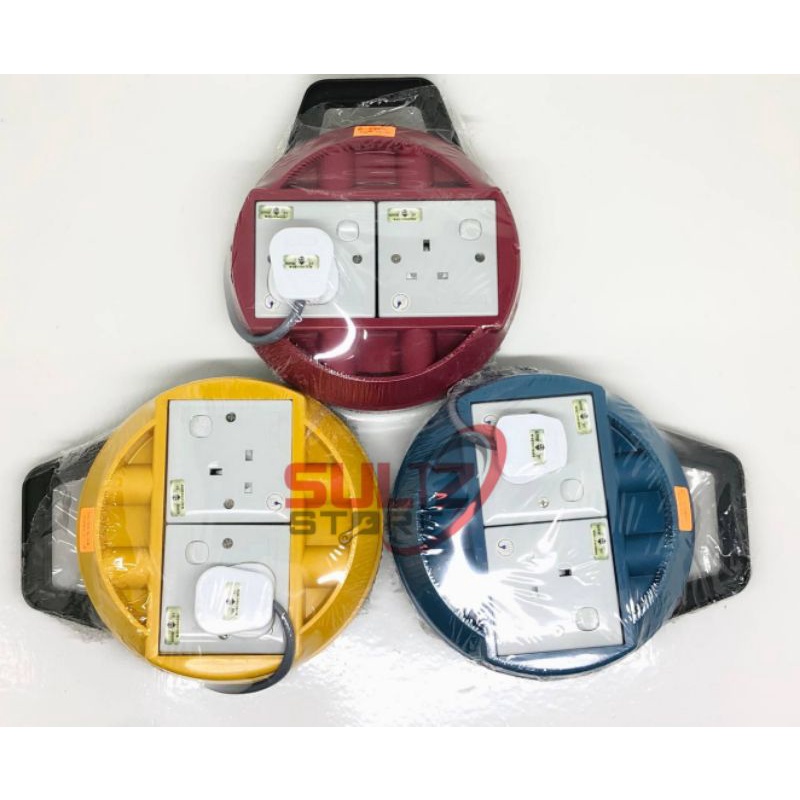 DOUBLE ROUND EXTENSION WIRE BOX POWER CABLE ROLLER TRAILING SOCKET PLUG ...