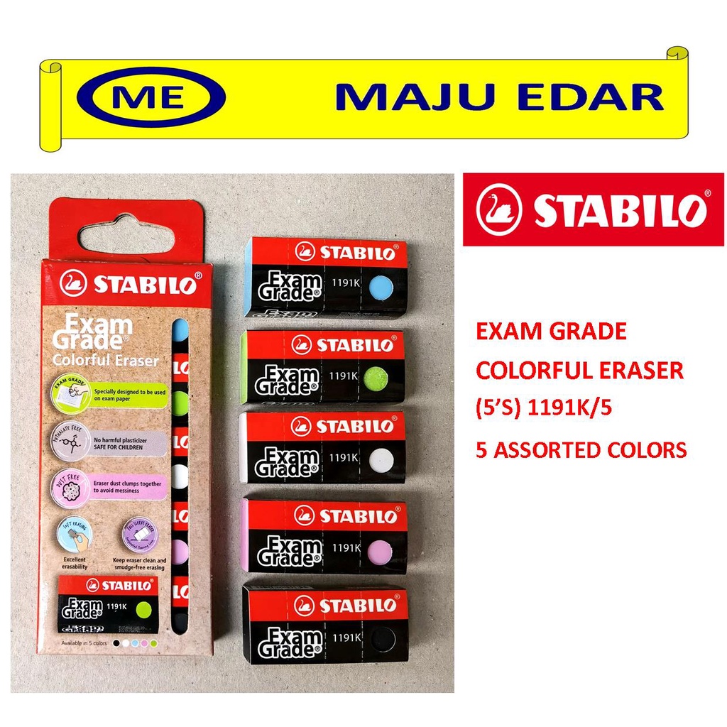 STABILO EXAM GRADE COLORFUL ERASER (5'S) 1191K/5 / PEMADAM | Shopee ...