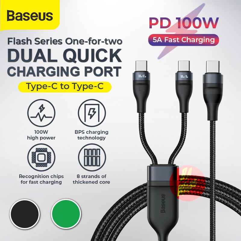 Baseus Cable Flash Data Cable Type-C to Dual USB C 100W Fast Charging ...