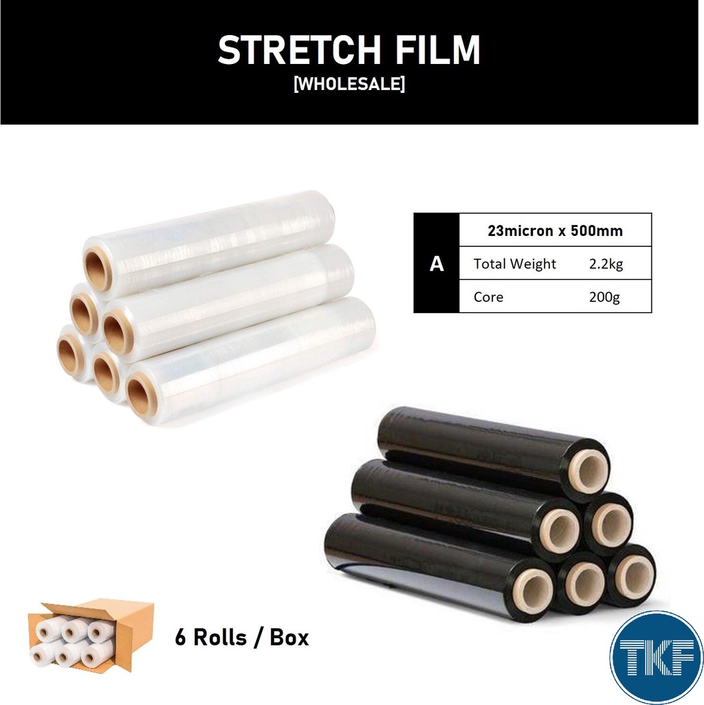 Stretch Film 50cm x 2.2kg Black/Clear Wrapping Plastic Cling Film ...