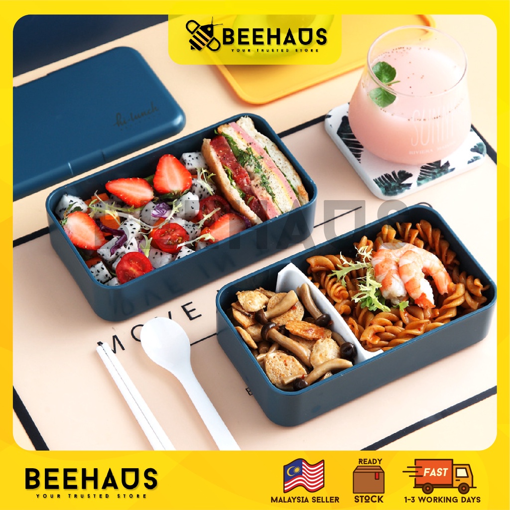 BEEHAUS Double Layer Bento Box | Japanese Lunch Box Food Container Storage Bag School Office ...