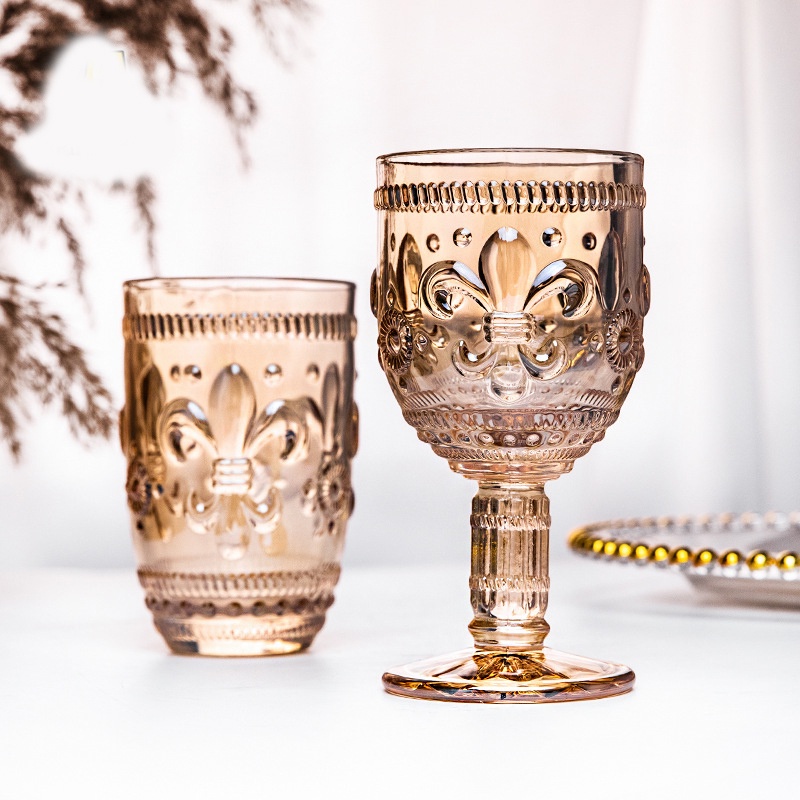 (Can engrave logo) 370ML European glass wine glass, embossed craft ...