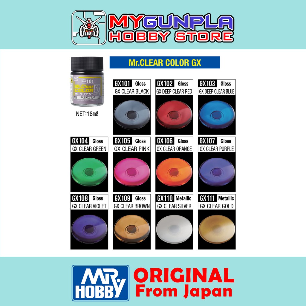 Mr.Hobby Mr. Clear Color GX101-GX111, GX121 Clear Rouge, GX122 Clear ...