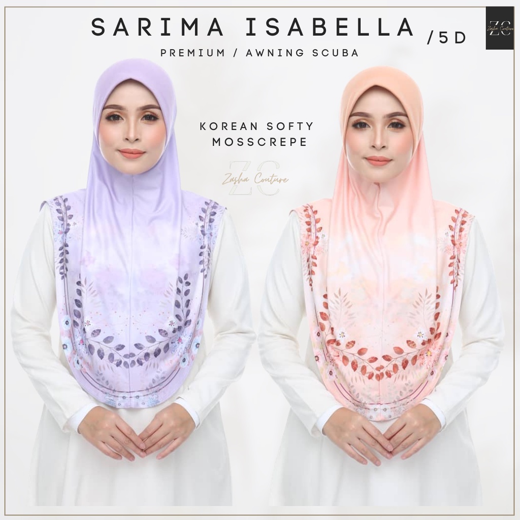 TUDUNG SARIMA ISABELLA 5D PRINTED / PREMIUM KOREAN SOFTY MOSSCREPE ...