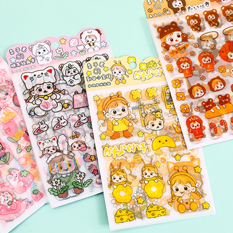 4 Sheets INS Cute Frosted PET Waterproof Stickers Girl Diary Pocket ...