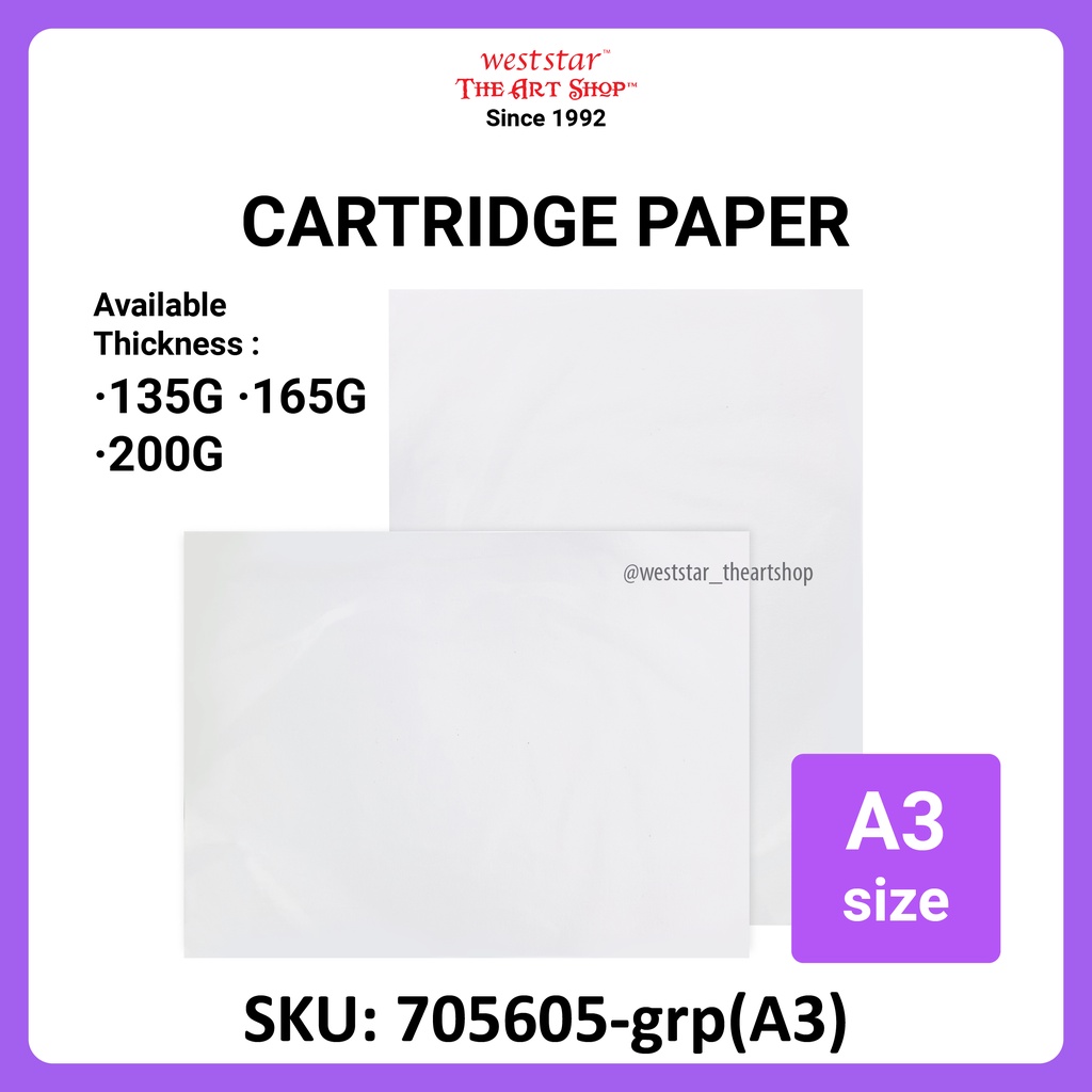 WESTSTAR ARTYS A3 Drawing Cartridge paper ( 135gsm, 165gsm, 200gsm ...