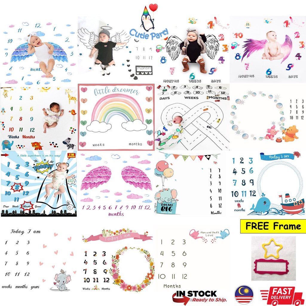 B001 Free Frame Baby Photo Background Cloth Monthly Milestone Blanket ...