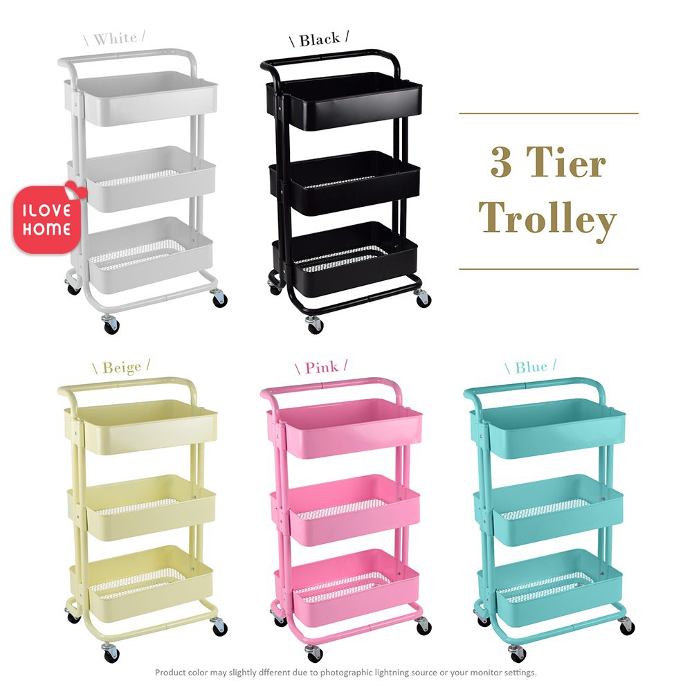 Steel (Not Plastic)3 Tier Trolley Home Storage Racks Office Shelves ...