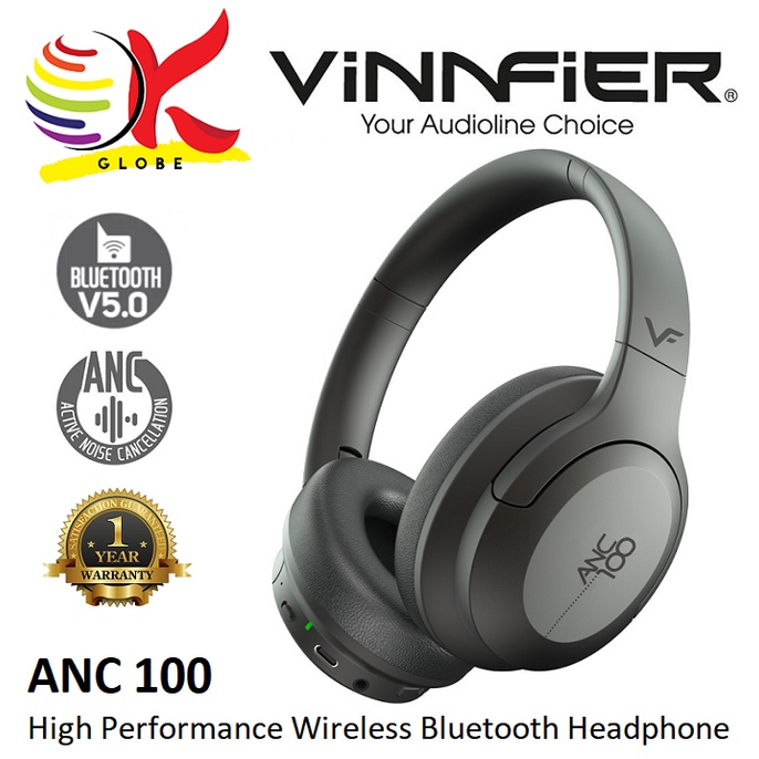VINNFIER ANC 100 HIGH PERFORMANCE WIRELESS BLUETOOTH HEADPHONE WITH EVA ...