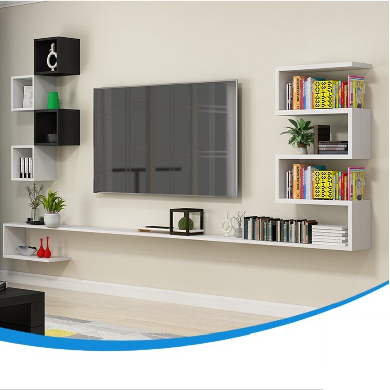 Kabinet TV gantung moden Wall rack Shelf decor floating TV Cabinet ...