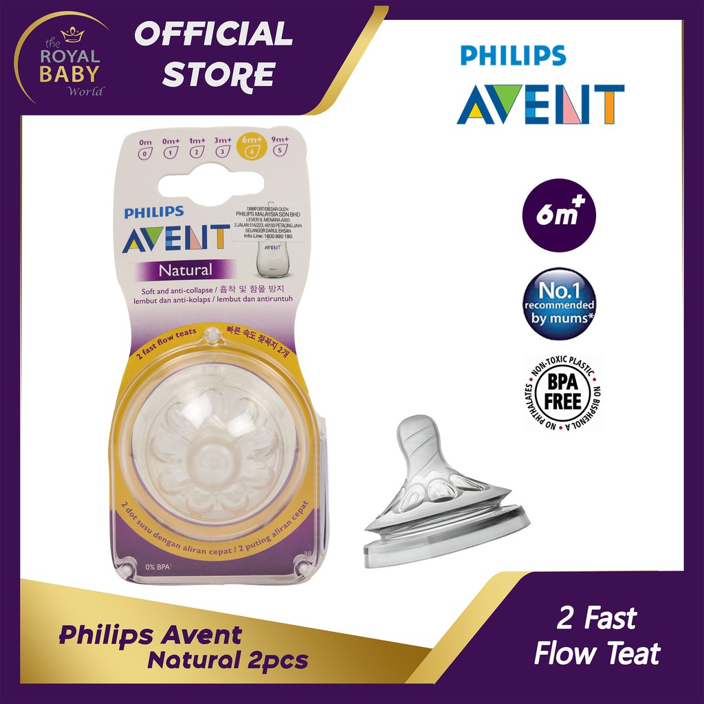Philips Avent - Natural 2pcs fast flow teat (6m+) | Shopee Malaysia