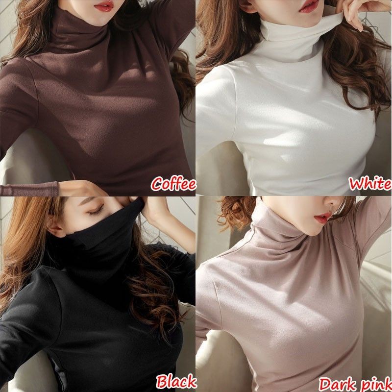 Inner Baju lengan panjang Muslimah Women Blouse High Neck top Long ...