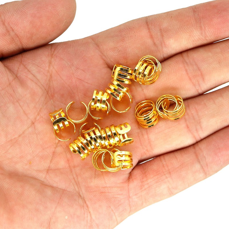 50pcs Gold/Silver Adjustable Hair Braids Dread Dreadlock Beads Cuffs ...