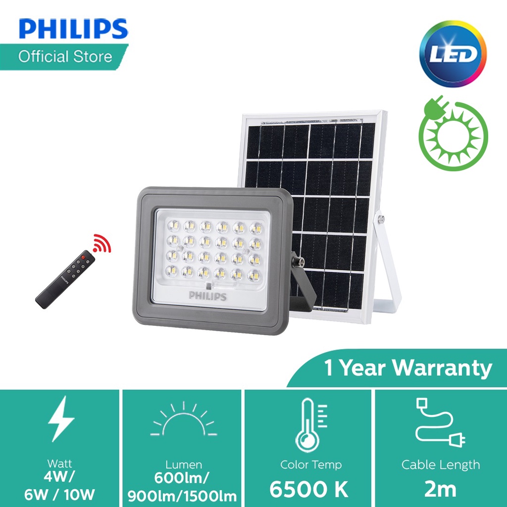 Philips Essential SmartBright Solar Floodlight 6500K with Solar Panel ...