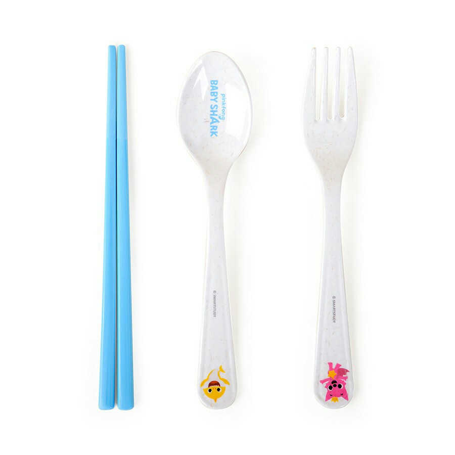 Pinkfong Baby Shark Bamboo Fibre 3 In 1 Cutlery Set With Chopstick ...