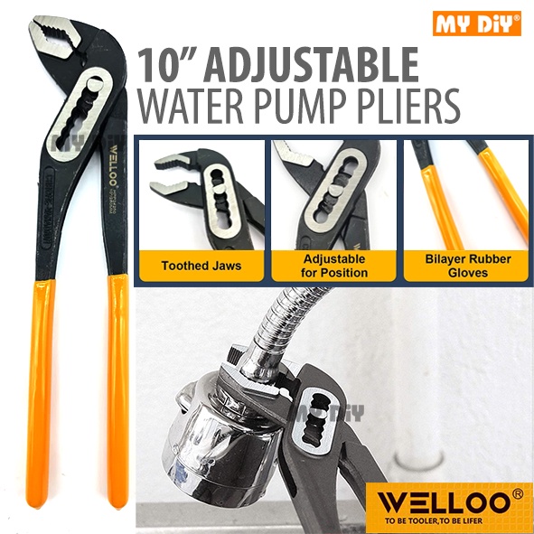 WELLOO 10" Water Pump Plier Crv Adjustable Groove Joint Spanner Plier ...
