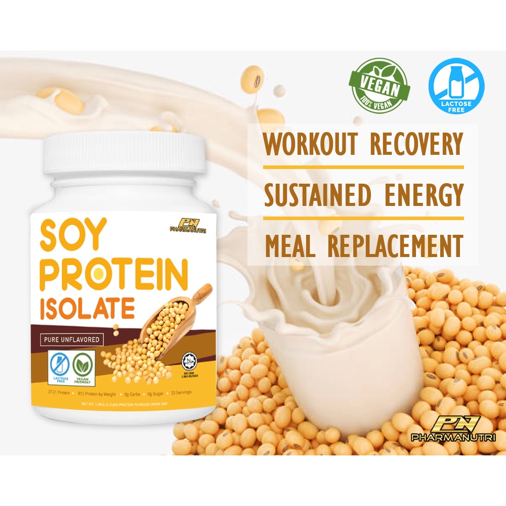 Pharmanutri Soy Protein Isolate 1kg, 33 ser(Unflavor) 91% Protein By ...