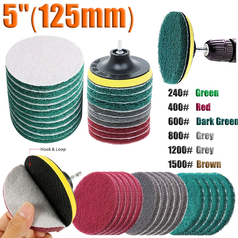 5"(125mm) Nylon Fiber Scouring Pads Hook & Loop Disc Abrasive Cleaning ...
