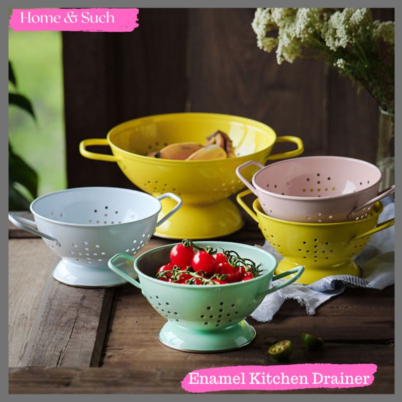 Vintage Enamel Colander Kitchen Drainer Kitchen Strainer Bakul Penapis ...