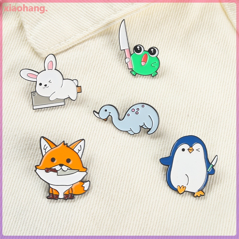 Animal Cartoon Cute Rabbit Penguin Enamel Lapel Pins Frog Fox Badge ...