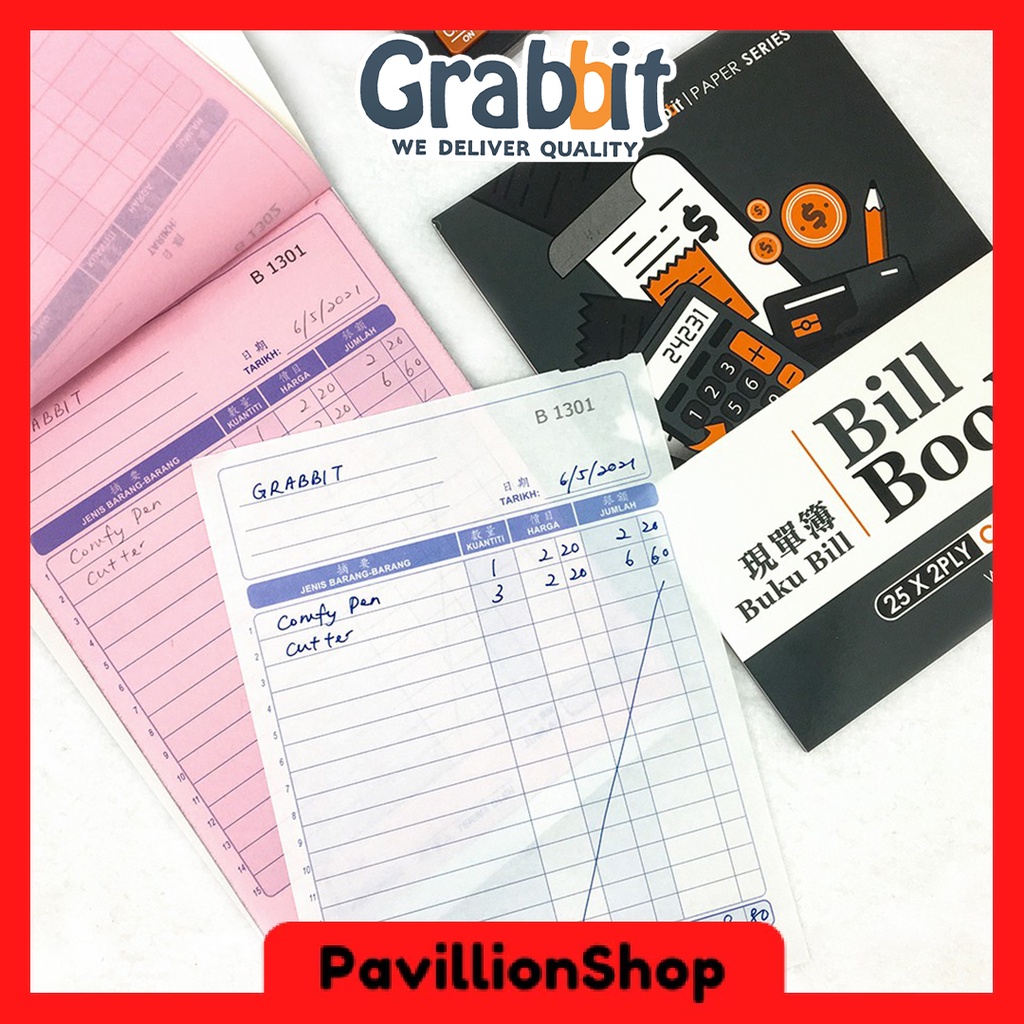 Buku Resit 2 Lapis GRABBIT 2ply Bill Book Invoice Receipt Cash Book ...