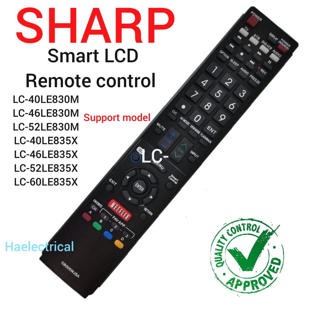 Sharp GB005WJSA LED LCD Smart TV Remote Control LC-40LE830M LC-46LE830M ...