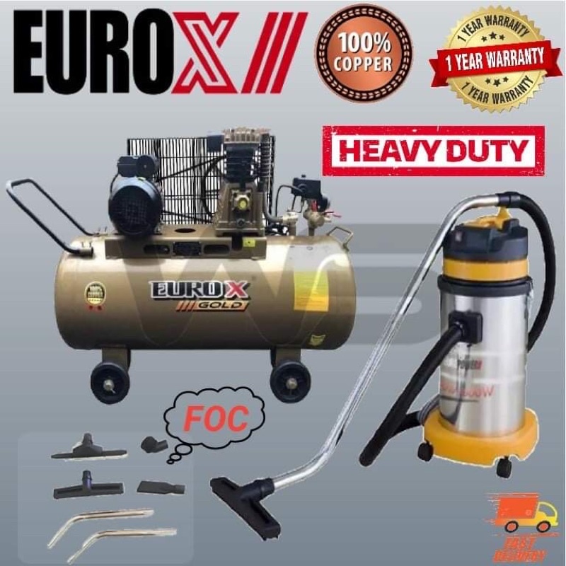 EUROPOWER PROMOTION COMBO Eurox Gold EAW9120 3HP 120L Air Compressor Heavy Duty /EUROX VAC 5001 ...