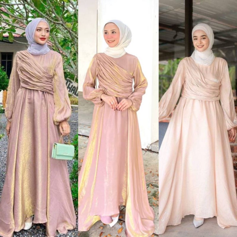 Kaftan Women Abaya Metalic Dress Lofa Raya Baju Raya Labuh Tangan Getah ...