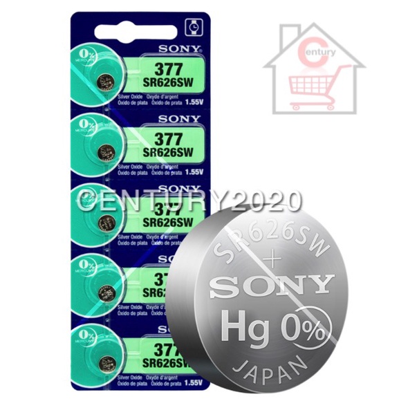 SONY 377 Silver Oxide SR626SW 0% Hg Mercury Free Watch Battery 5pcs ...