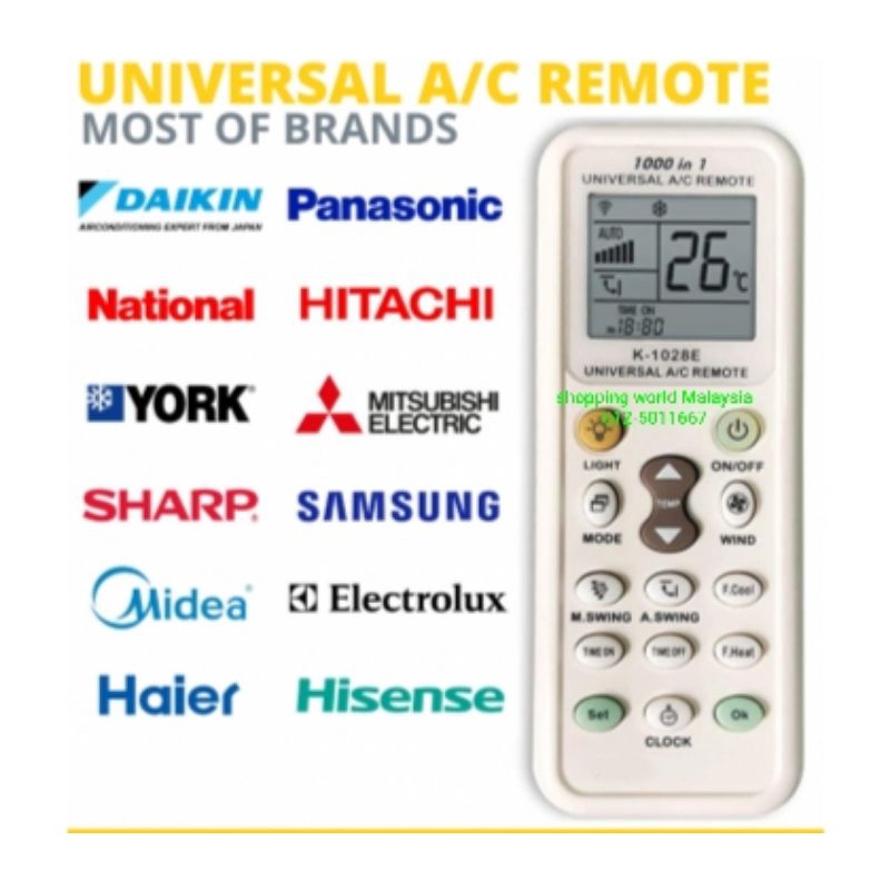 Universal Aircond Remote Control All Brand K-1028E/K-1028V Remote ...