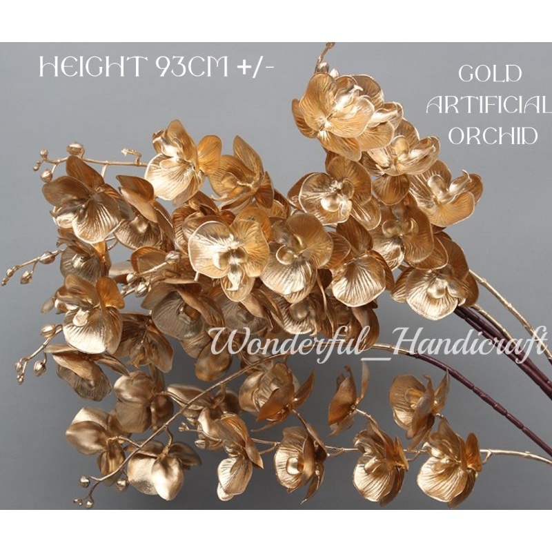 Orchid Premium Gold Latex 3D Bunga Orkid Emas Artificial Hiasan Pelamin ...