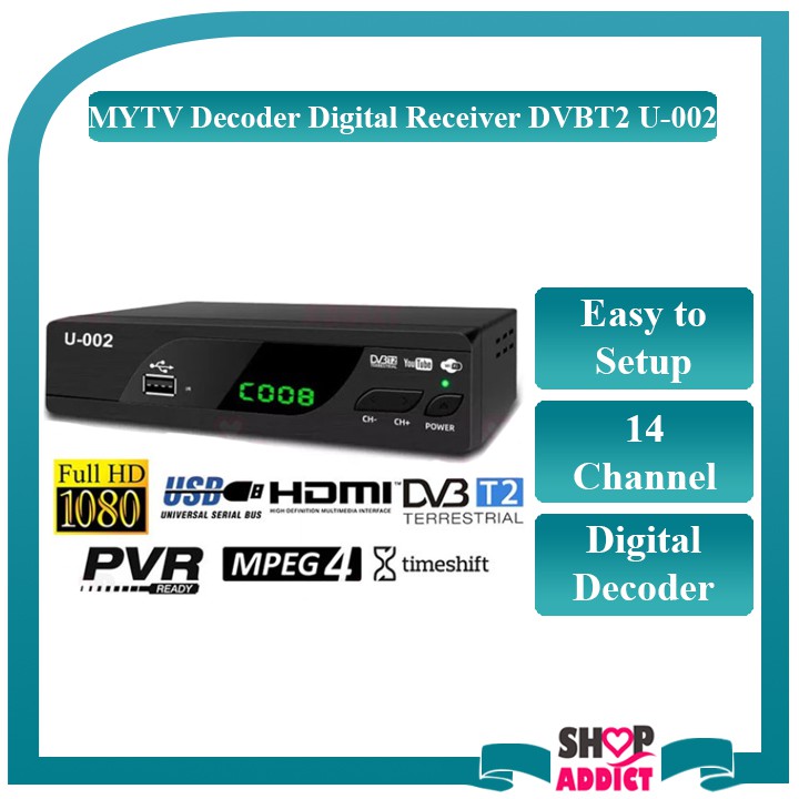 MYTV Decoder Digital Terrestrial Receiver DVBT2 U-002 (MYFREEVIEW ...