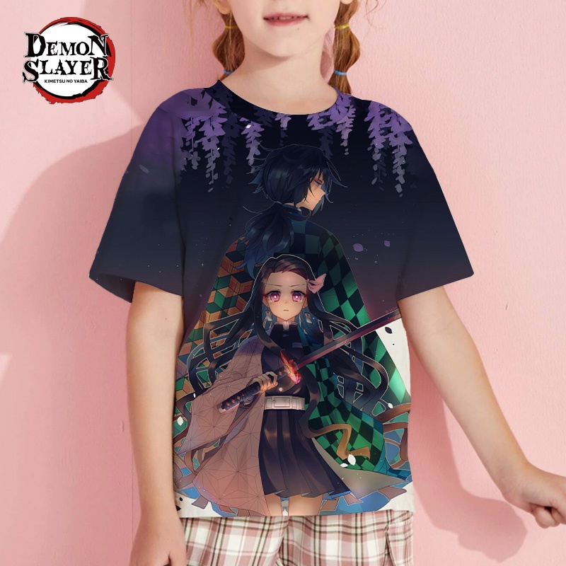 【Full Set】Girl T-Shirt Demon Slayer Short Sleeve Printed Kids Shirt ...
