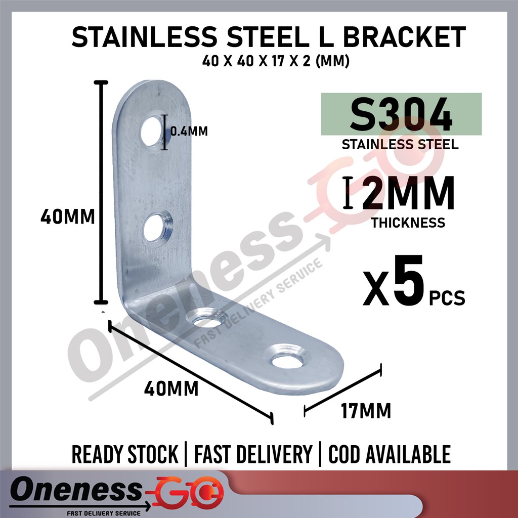 L BRACKET STAINLESS STEEL 5PCS ( 40 X 40 X 17 X 2 MM ) | Shopee Malaysia