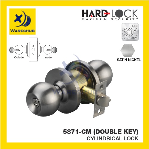 Hard Lock 5871 Cylindrical Door Lock Set With Double Keys Stainless ...