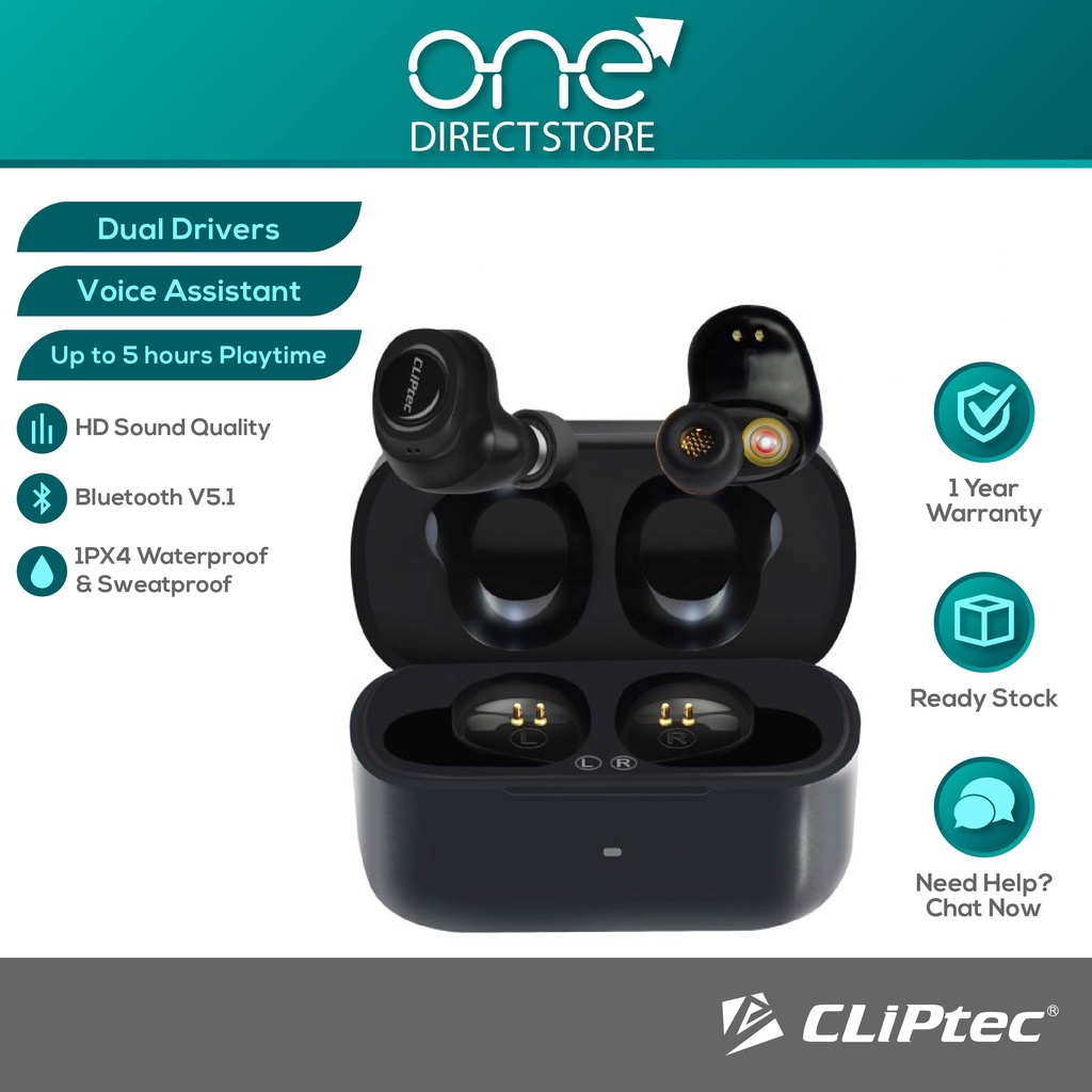 CLiPtec BTW332 Bluetooth Dual Drivers True Wireless Stereo Earphone ...