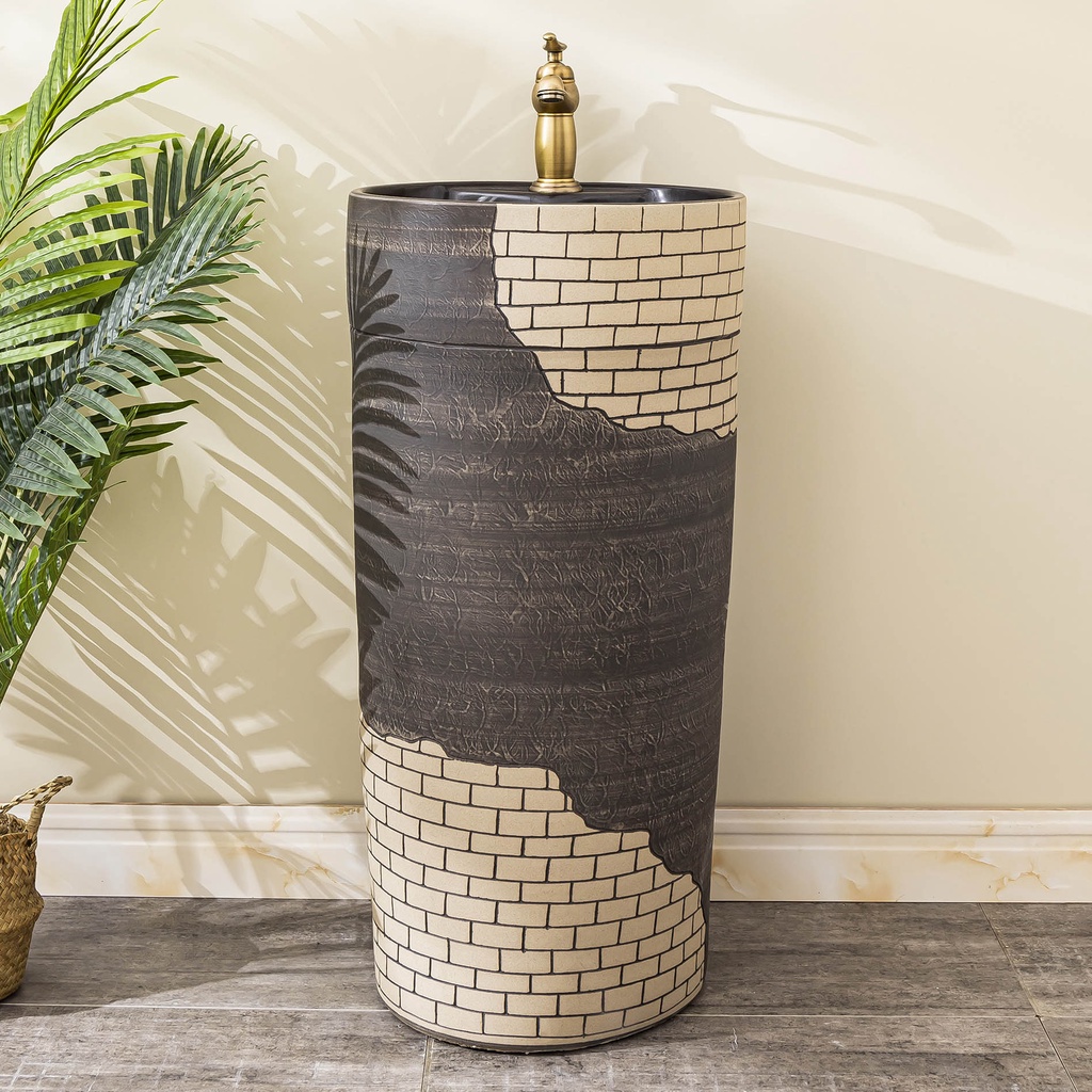 Ceramic Integrated Column Wash Basin Home Bathroom Washbasin Outdoor ...