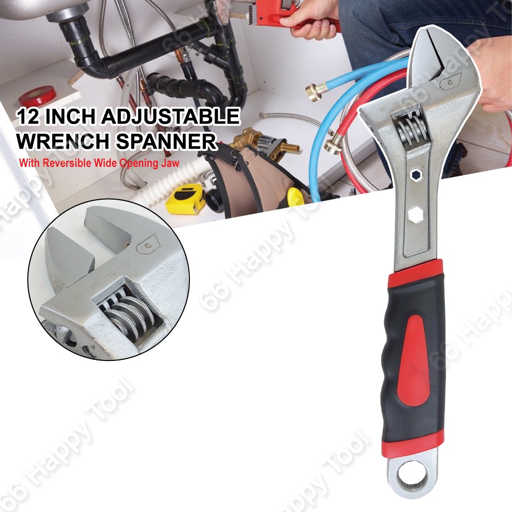 12Inch Adjustable Wrench Durable Switch Spanner 30CM Cushion Grip Slip ...