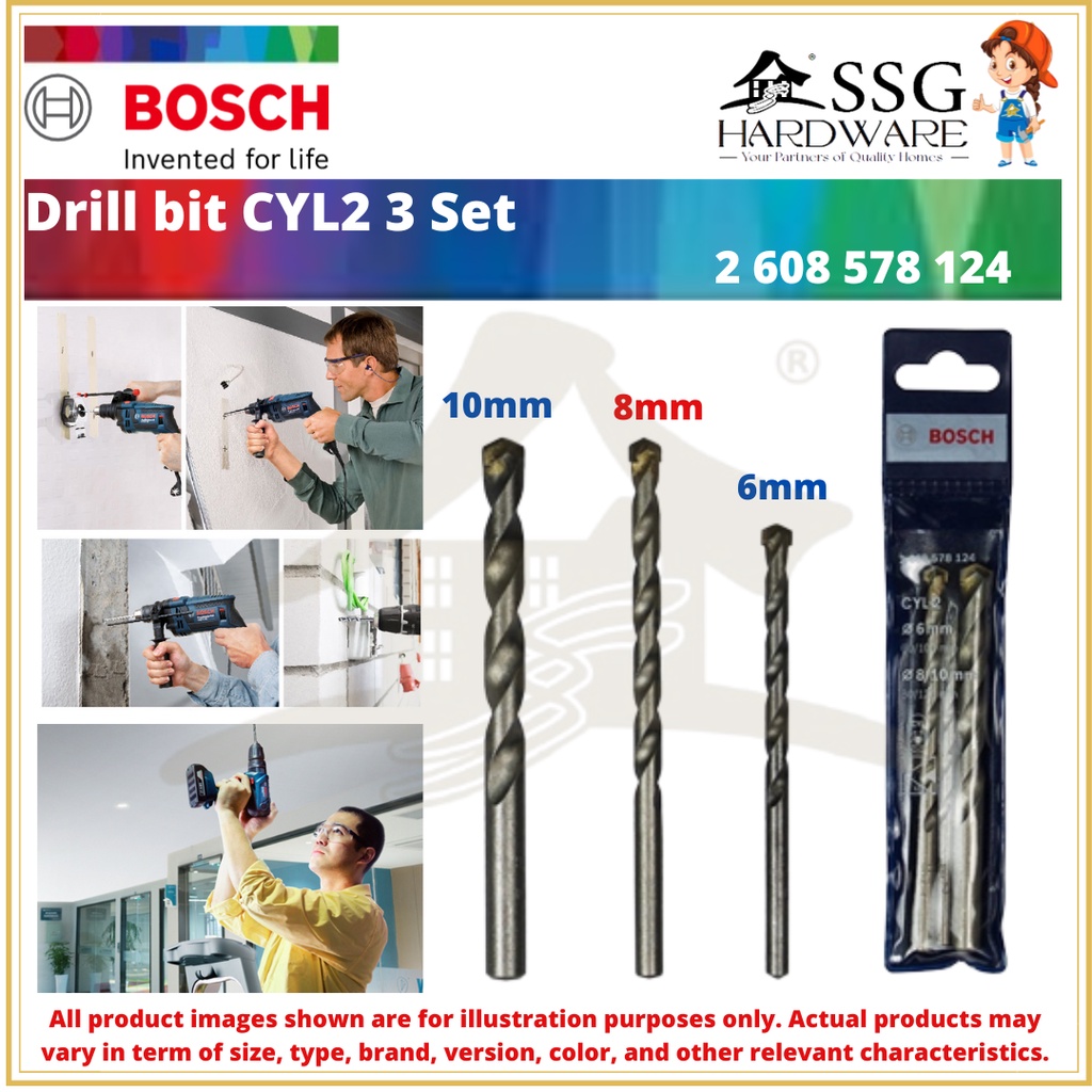 BOSCH CYL-2 Masonry Wall Impact Drill Bit Set for Drilling Concrete ...