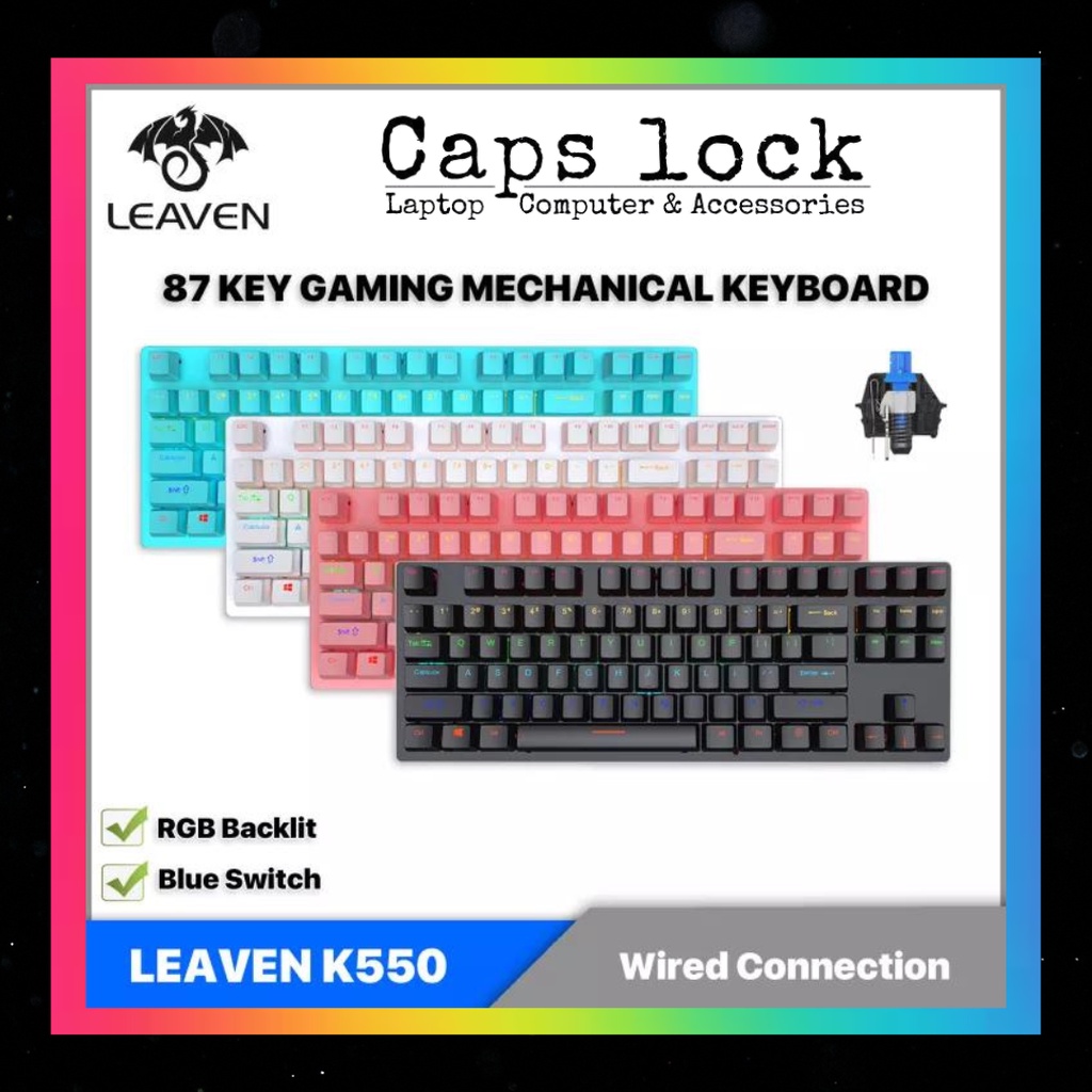 LEAVEN 87 KEY K550 MECHANICAL KEYBOARD RGB GAMING KEYBOARD BLUE SWITCH DOUBLE COLOUR ...