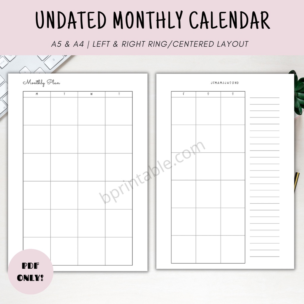 [PDF] Printable Undated Calendar Monthly Planner Notes To Do List ...