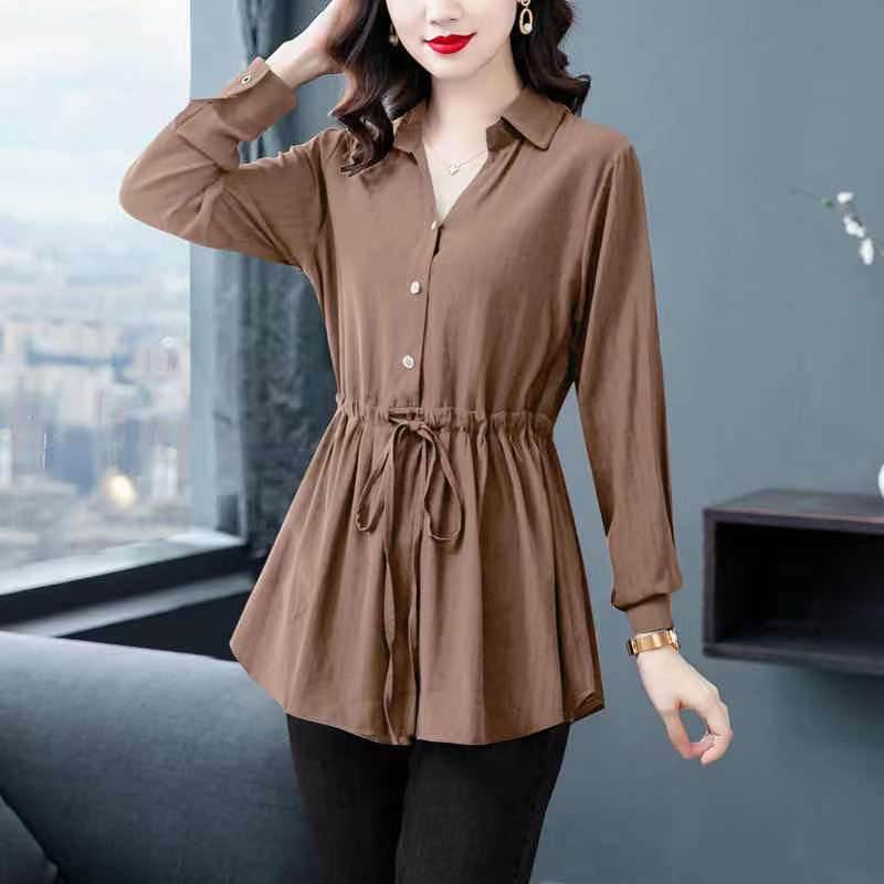 Waist-tight chiffon tops blouse plus size blouse women blouse long ...