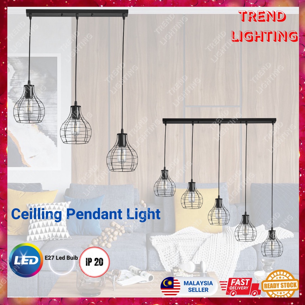 Vintage Pendant Lamp Hanging Light lampu siling Lampu Gantung Set of 3 ...