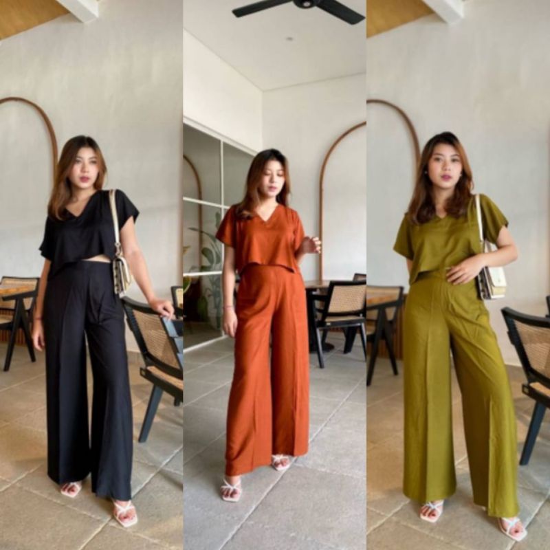Women's suit top + bottom side (plain motif) | Shopee Malaysia